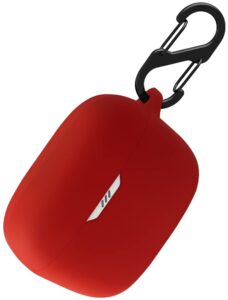 geiomoo silicone carrying case compatible with jbl tune 230nc tws, portable scratch shock resistant cover with carabiner (red)