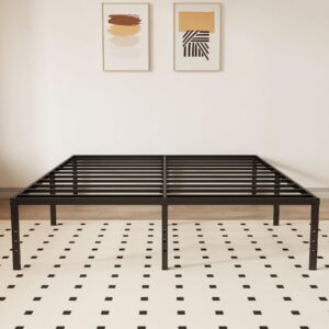 joceret 14 inch queen size metal bed frame with steel slats,platform,heavy duty,easy assembly,no box spring needed,under-bed storage space,noise free,kids and adults,bedroom,black