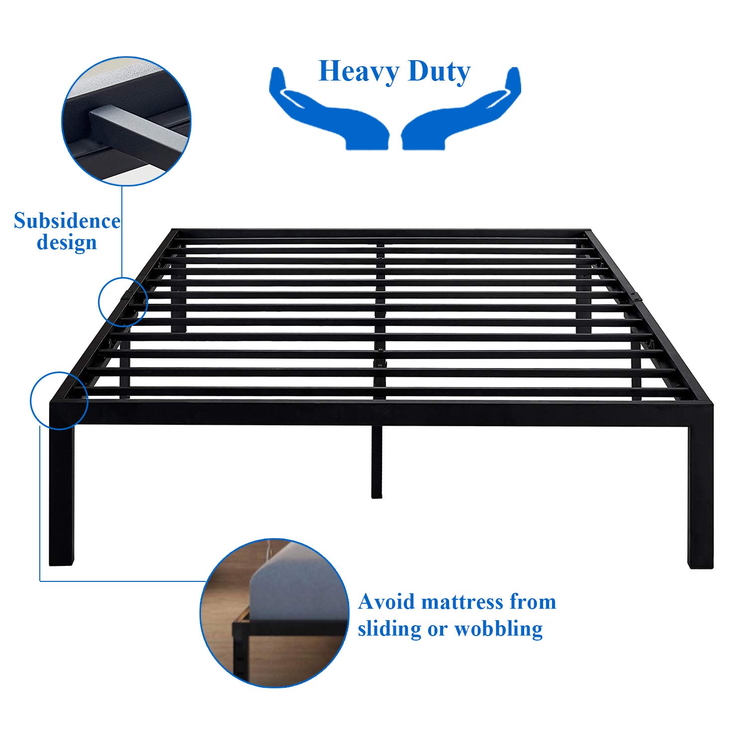 VECELO 14 Inch Metal Platform Bed Frame,Heavy Duty Steel Slat/Noise Free&No Box Spring Needed/Easy Assembly Mattress Foundation, Full Size