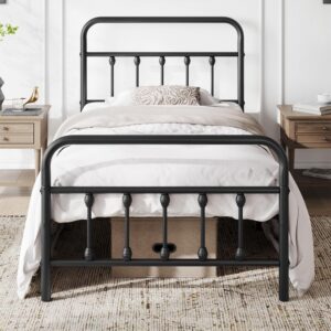 yaheetech classic metal platform bed frame mattress foundation with victorian style iron-art headboard/footboard/under bed storage/no box spring needed/twin xl size black