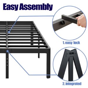 Hunlostten 18in High King Bed Frame No Box Spring Needed, Heavy Duty King Platform Bed Frame with Round Corners, Easy Assembly, Noise Free, Black