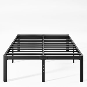 nordicbed 16 inch high platform queen bed frame no box spring needed, metal bed frame queen size, noise free, easy assembly, heavy duty, black