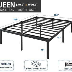 AROMUSTIME 16 Inch Standard Metal Platform Bed Frame / 3,000 lbs Heavy Duty Steel Slat Easy Assembly Mattress Foundation/Noise Free/Box Spring Replacement, Queen