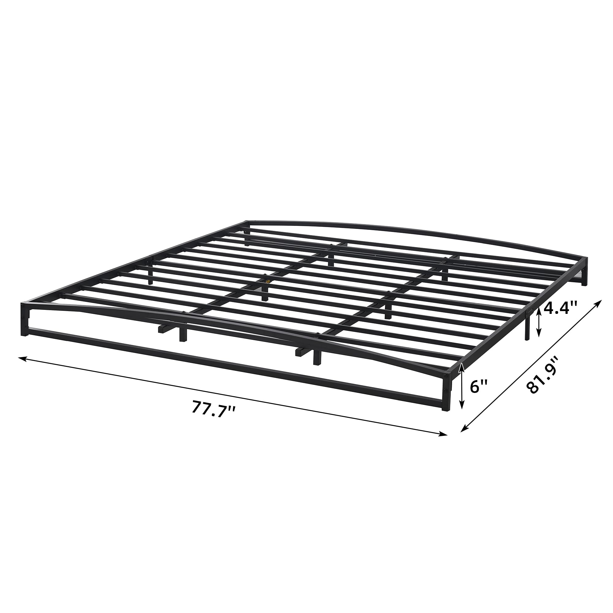 IDEALHOUSE King Bed Frame Low Profile, 6 Inches Black Metal King Size Platform Bed Frame, Mattress Foundation, No Box Spring Needed