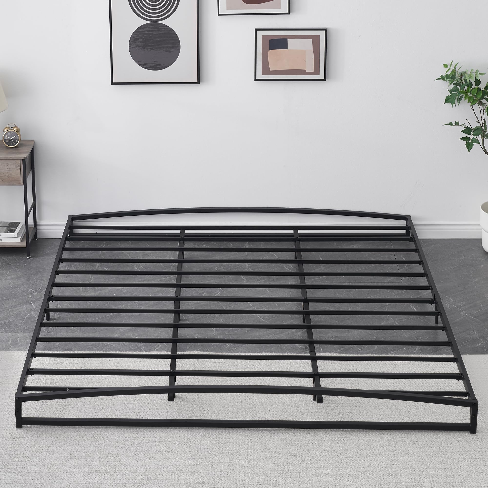 IDEALHOUSE King Bed Frame Low Profile, 6 Inches Black Metal King Size Platform Bed Frame, Mattress Foundation, No Box Spring Needed