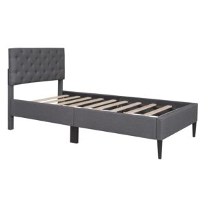 Twin Size Platform Bed, Metal and Wood Bed Frame with Headboard and Footboard, Metal Slat Support/No Box Spring Needed/Easy Assembly (Grey)