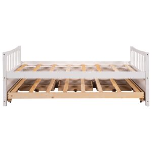 Harper & Bright Designs Twin Captain’s Bed with Trundle and Drawers, Wooden Daybed with Storage Twin Platform Bed Frame for Kids Guests (Twin Size, White), HJH-LP241AAK