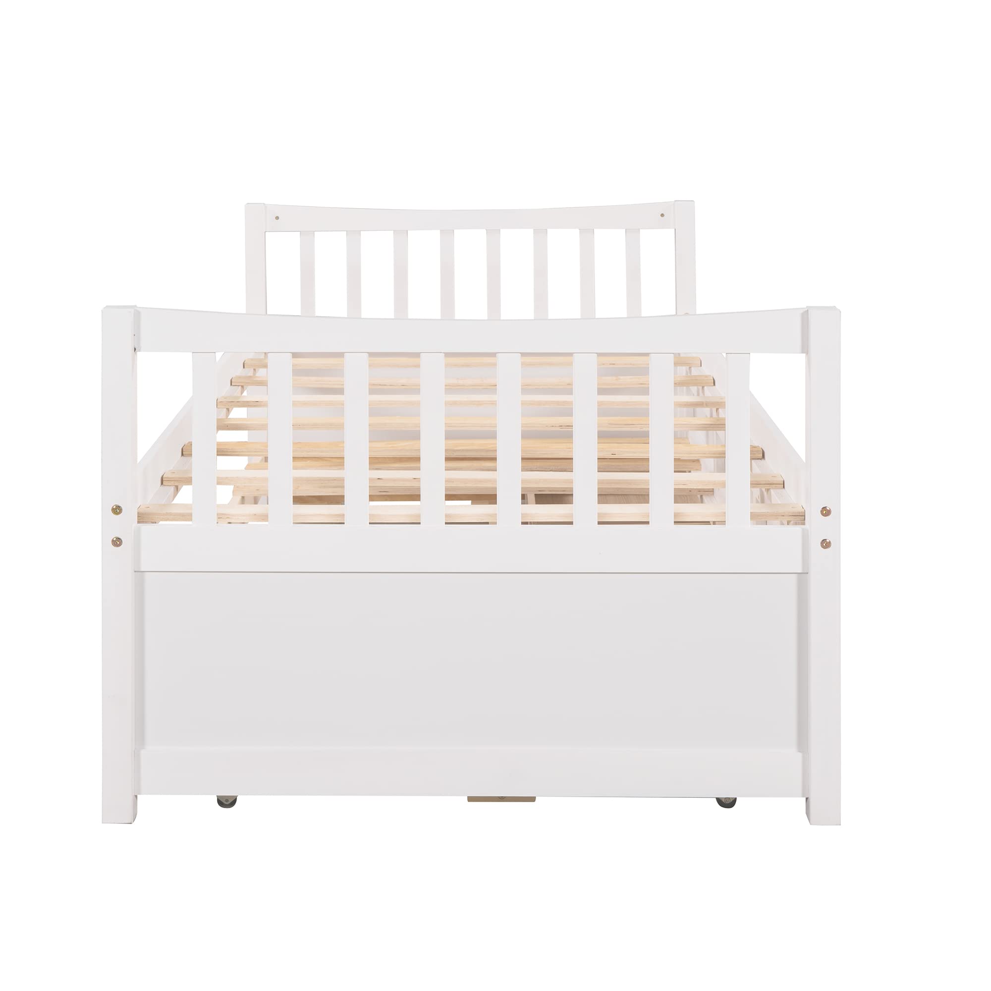 Harper & Bright Designs Twin Captain’s Bed with Trundle and Drawers, Wooden Daybed with Storage Twin Platform Bed Frame for Kids Guests (Twin Size, White), HJH-LP241AAK