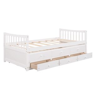 Harper & Bright Designs Twin Captain’s Bed with Trundle and Drawers, Wooden Daybed with Storage Twin Platform Bed Frame for Kids Guests (Twin Size, White), HJH-LP241AAK