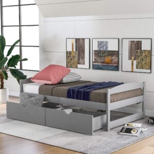 hzssdtkj twin size platform bed with two storage drawers, solid wood daybed frame with wooden slats support for kids teens girls boys adults, no box spring needed (gray-t6, twin)