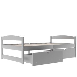 HZSSDTKJ Twin Size Platform Bed with Two Storage Drawers, Solid Wood Daybed Frame with Wooden Slats Support for Kids Teens Girls Boys Adults, No Box Spring Needed (Gray-T6, Twin)