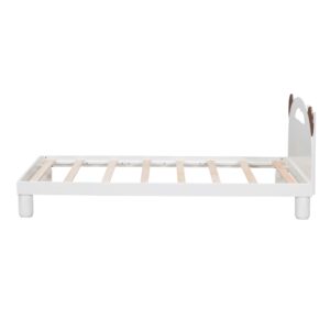 Rhomtree Twin Bed Frame with Bear Ears Shaped Headboard and LED,Wood Twin Size Platform Bed Frames with Headboard for Boy Girl Kids,No Box Spring Needed(White, Twin)