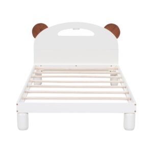 Rhomtree Twin Bed Frame with Bear Ears Shaped Headboard and LED,Wood Twin Size Platform Bed Frames with Headboard for Boy Girl Kids,No Box Spring Needed(White, Twin)