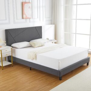 tackview upholstered platform bed frame - fabric adjustable headboard - strong wooden slats - mattress foundation - no box spring needed