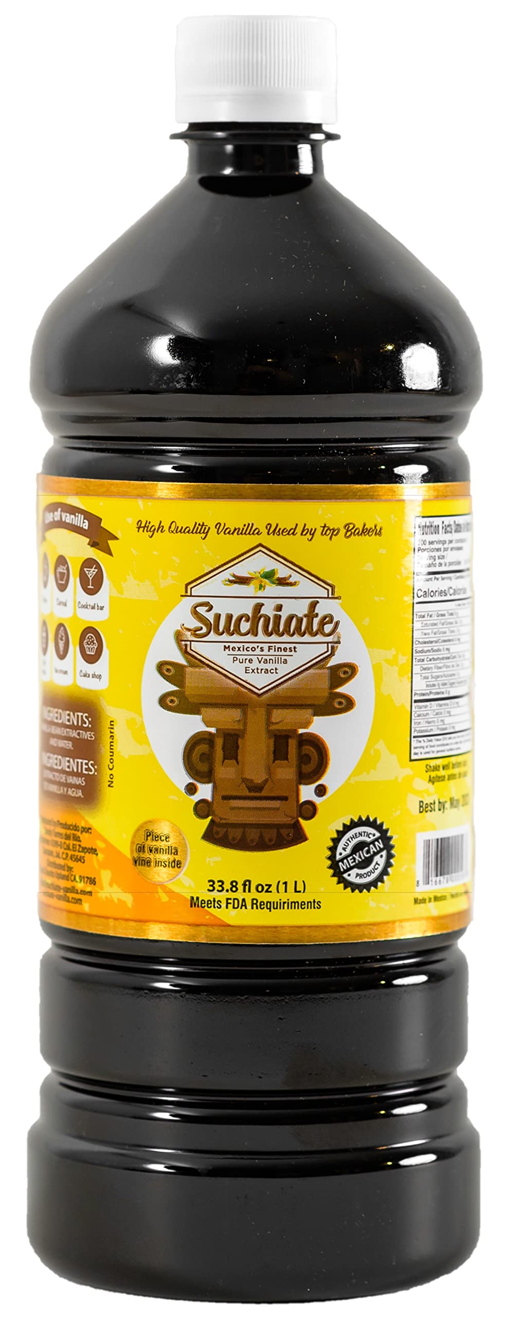 Suchiate Pure Vanilla 33.8oz (1 Liter) | Mexican Vanilla for Baking and Desserts | Made with Real Vanilla Bean | Vainilla Mexicana