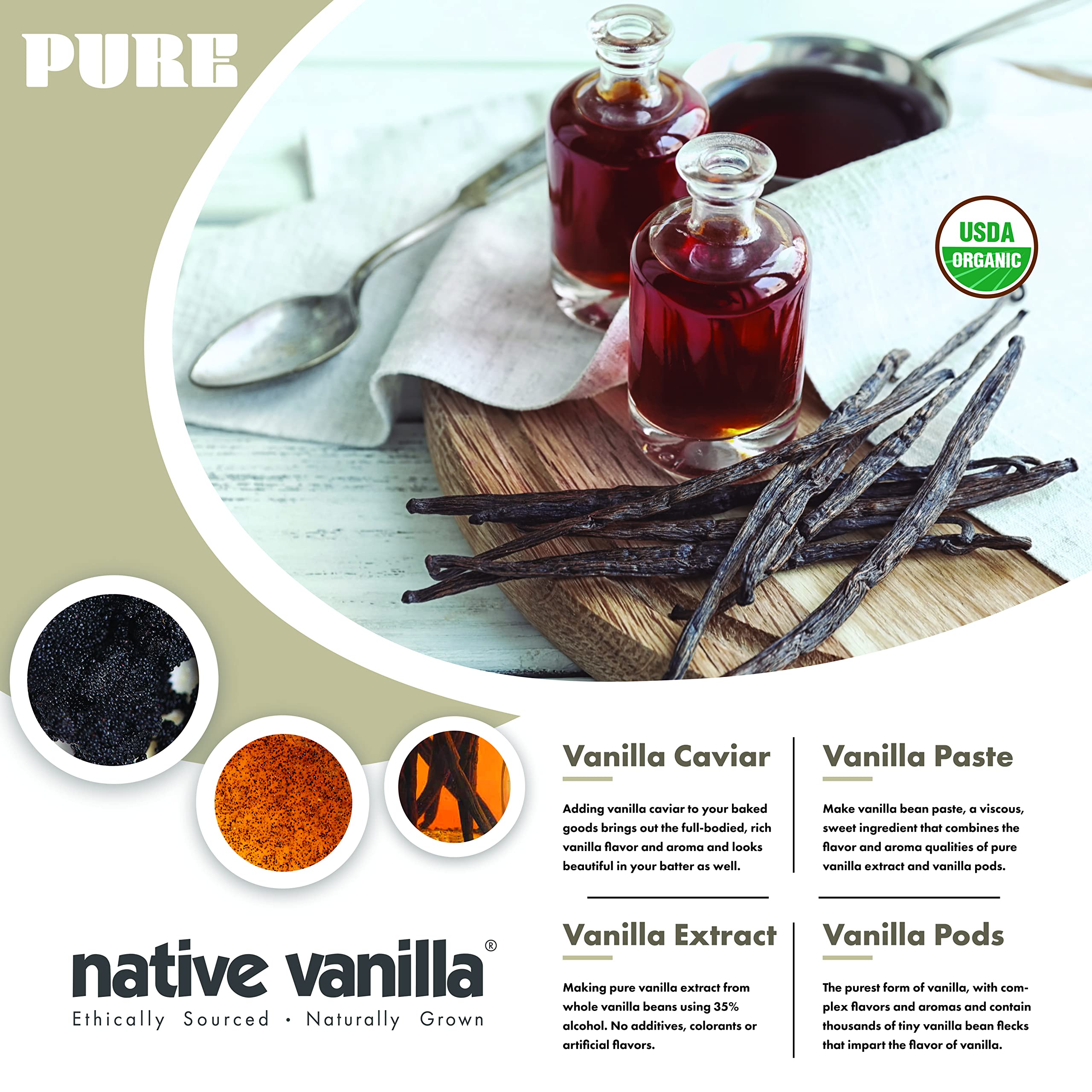 Native Vanilla - Organic Pure Vanilla Extract - 4 Fl Oz - Perfect for Cooking and Baking, and Dessert Crafting