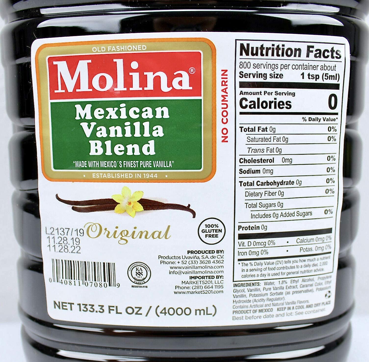 Molina Vanilla - Mexican Vanilla 133.3 FL oz / 4000 ml