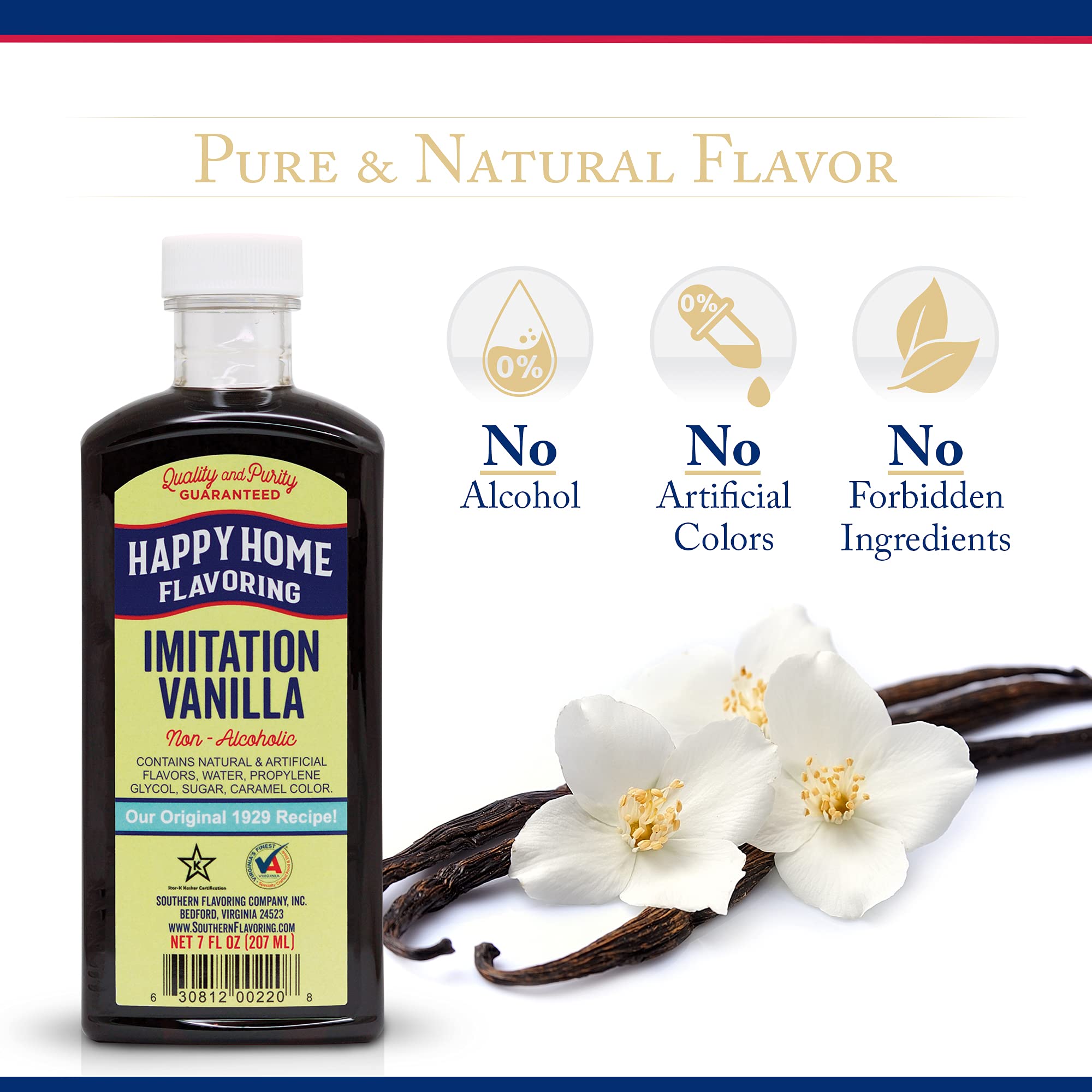 Happy Home Imitation Vanilla Flavoring, Non-Alcoholic, Certified Kosher, 7 oz.