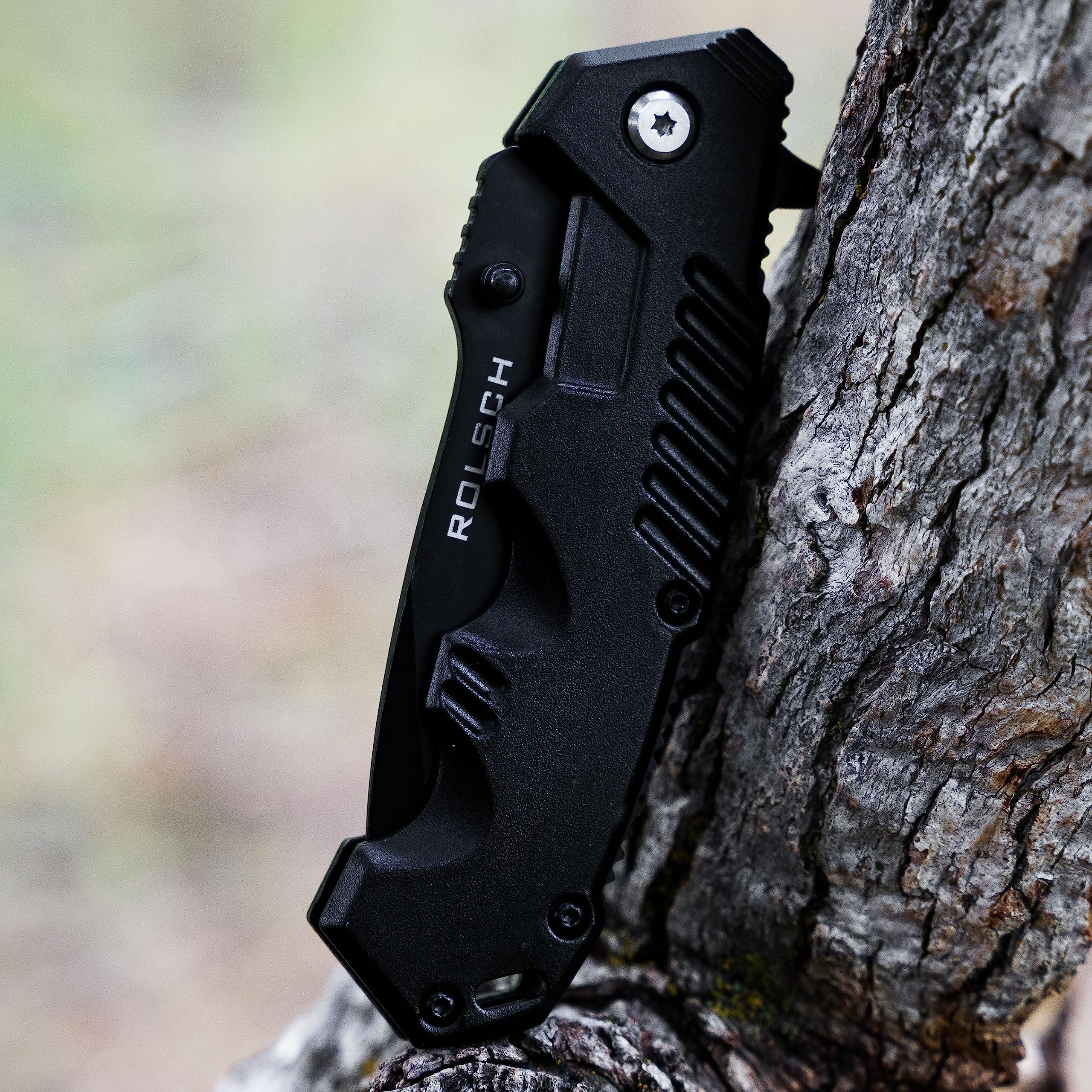 ROLSCH - Black Tactical Knife - Spring Assisted Folding Knife – Black Stainless Steel Blade and Black Aluminum Handle with Pocket Clip - Great Folding Knife for Hunting, Camping, Survival, Tactical, EDC