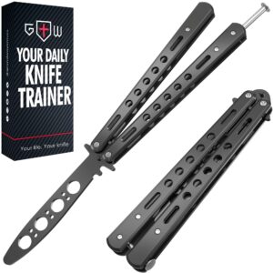 good worker butterfly trainer – balisong trainer – practice butterfly – balisong butterfly knives not real not sharp blade – black dull trick butterfly – butter fly training csgo k10-b