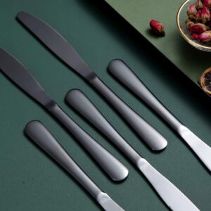 Black Dinner Knives Set Of 12, Berglander Stainless Steel Titanium Plating Shiny Black Dinner Knife, Butter Knife Spreader Table Knives Sturdy And Dishwasher Safe