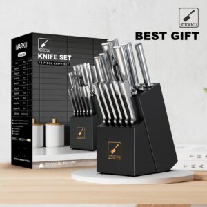 imarku Knife Set - 15PCS Kitchen Knife Set Japanese High Carbon Stainless Steel Knives Set for Kitchen, Dishwasher Safe Ultra Sharp Professional Chef Well Balance Knife Block Set, Black