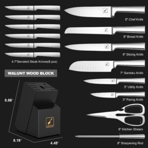 imarku Knife Set - 15PCS Kitchen Knife Set Japanese High Carbon Stainless Steel Knives Set for Kitchen, Dishwasher Safe Ultra Sharp Professional Chef Well Balance Knife Block Set, Black