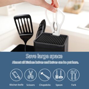 Yimerlen Universal Knife Block, Plastic Universal Knife Holder Block Without Knives, Modern Kitchen Knife Storage Utensils Organizer for Countertop (with Cleaning Brush) (Black)