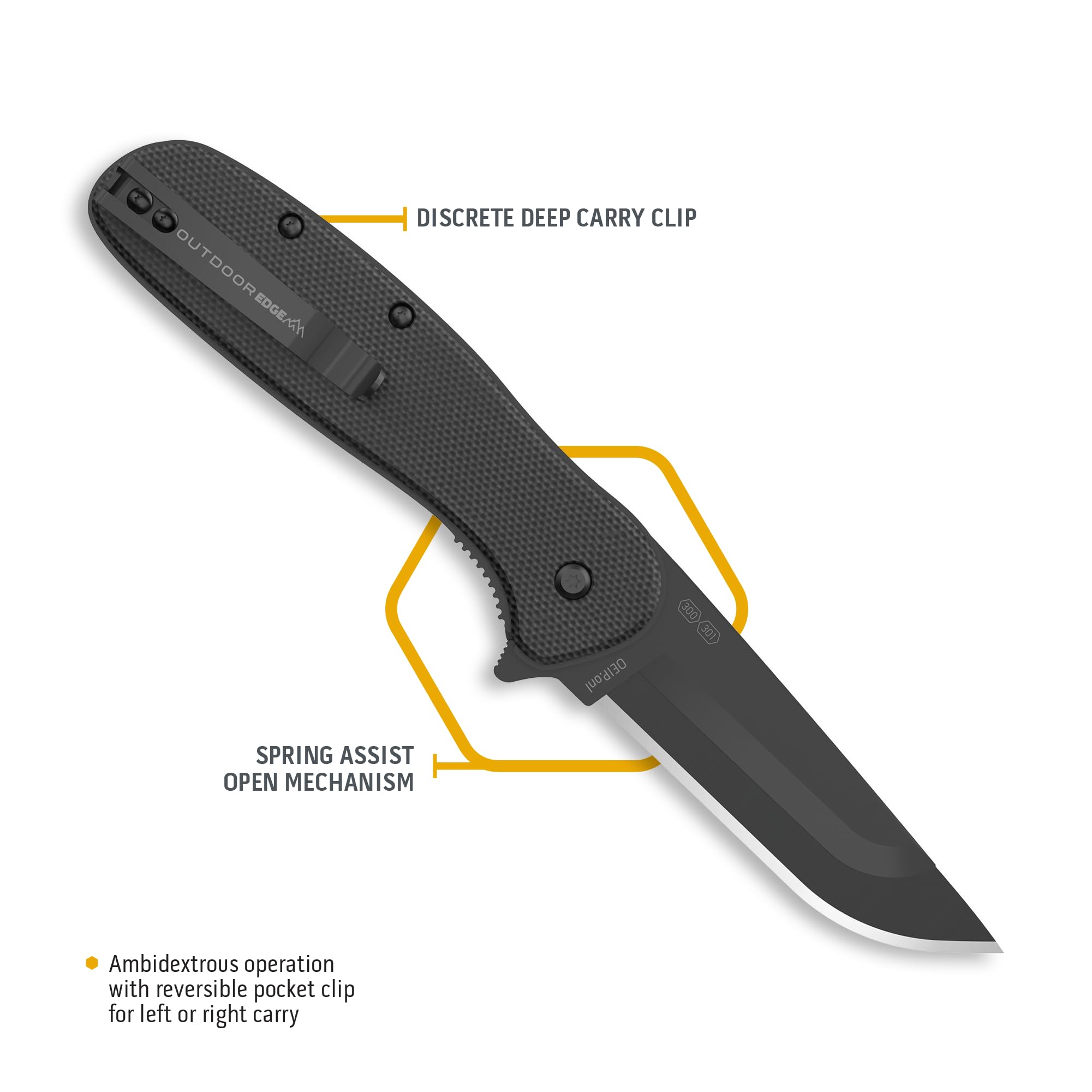 OUTDOOR EDGE RAZOR VX2 | Replaceable Blade Assisted EDC Flipper Folding Pocket Knife | 3" Blade, Black G-10 Stainless Steel Handle, Reversible Pocket Clip | Outdoor, Camping, Survival, Utility