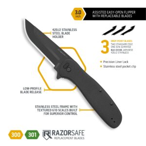 OUTDOOR EDGE RAZOR VX2 | Replaceable Blade Assisted EDC Flipper Folding Pocket Knife | 3" Blade, Black G-10 Stainless Steel Handle, Reversible Pocket Clip | Outdoor, Camping, Survival, Utility