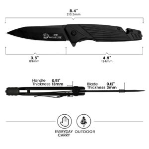 Carimee Pocket Knife, Multi-functional folding knife with Glass Breaker, Rope Cutter, Black Color Multitool Outdoor Gifts for men and women.