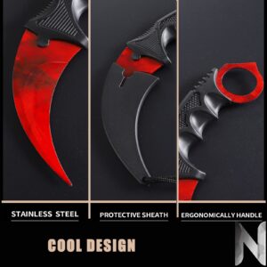 TOPOINT 2 Pack Karambit Knife No Cutting Edge Knife Without Cutting Edge with Sheath for Beginner (Black-Red)