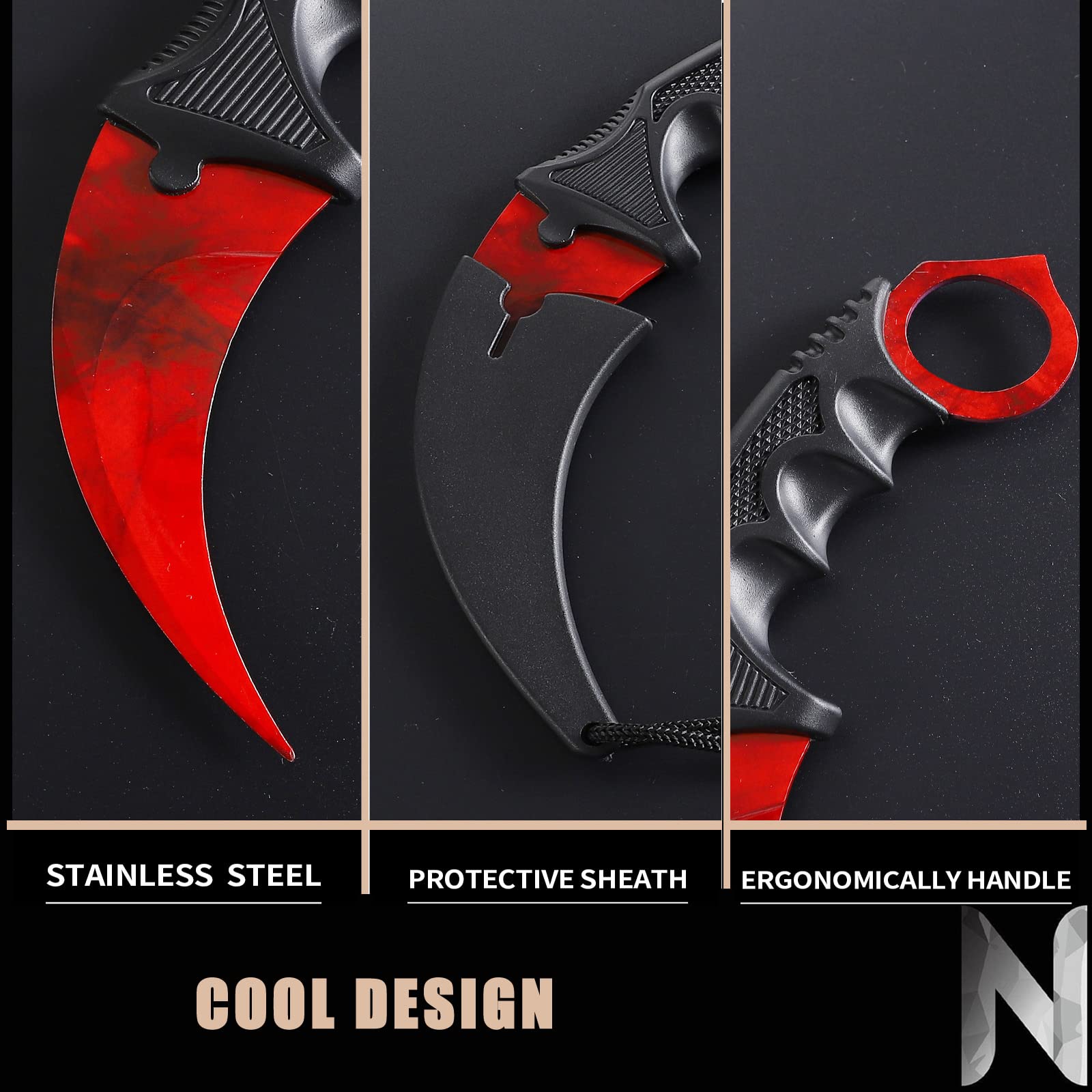 TOPOINT 2 Pack Karambit Knife No Cutting Edge Knife Without Cutting Edge with Sheath for Beginner (Black-Red)