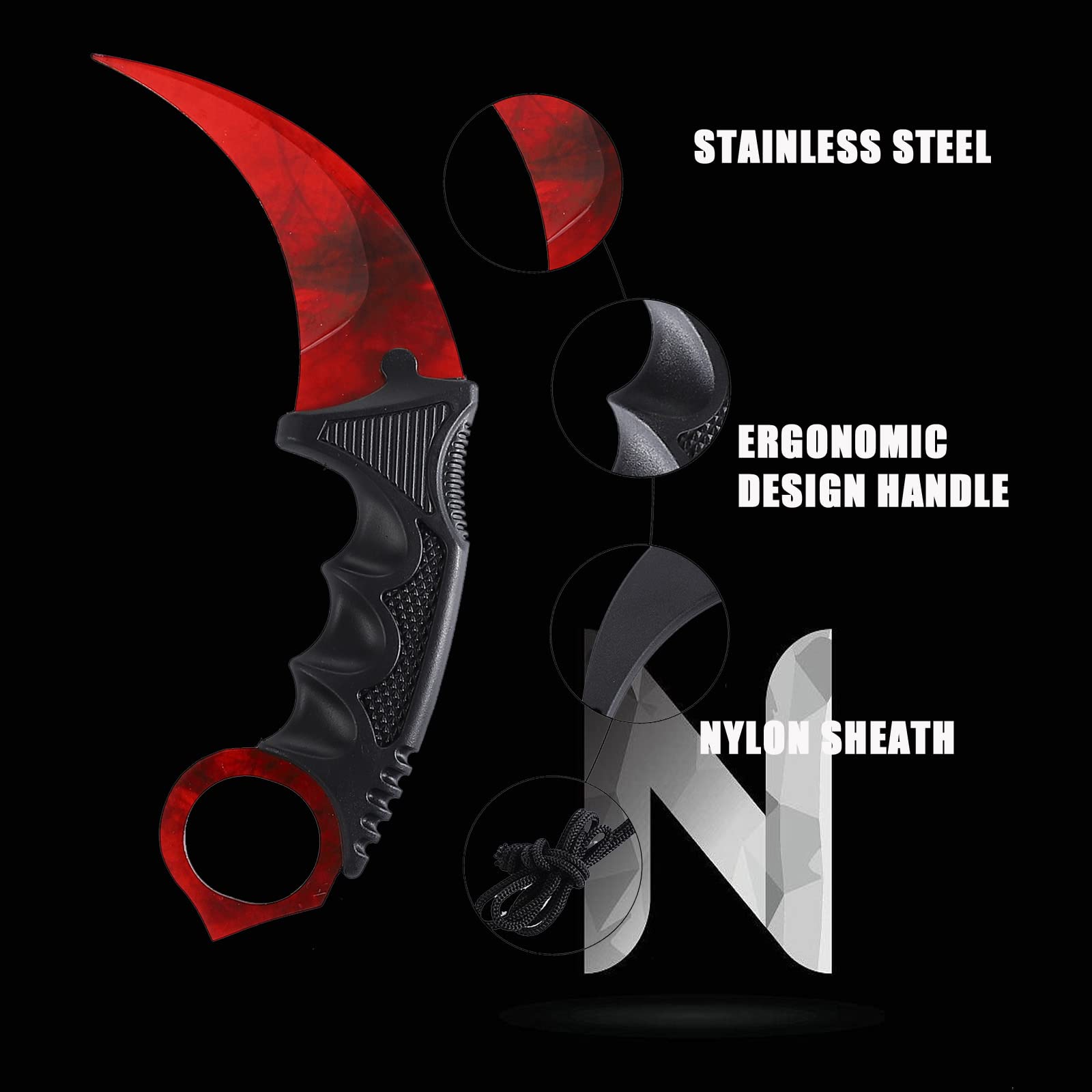 TOPOINT 2 Pack Karambit Knife No Cutting Edge Knife Without Cutting Edge with Sheath for Beginner (Black-Red)