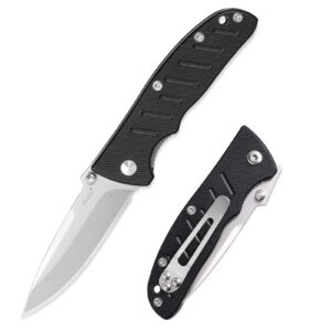 vickay folding pocket knife for men, sharp 8cr13mov steel blade, lightweight g10 handle, ideal for camping, hiking, fishing, and everyday carry, black