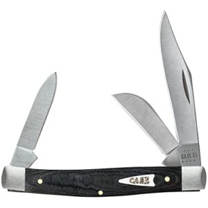 case xx wr pocket knife medium stockman - smooth black micarta, item 27818, length closed 3 1/4 inch (10344 ss)