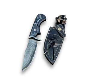 lyn-handmade damascus steel hunting knife with sheath fixed blade damascus hunting belt knife for camping ideal for skinning, camping, outdoor - edc fixed blade bushcraft knife ergonomic black wood handle | cool knives for men tactical