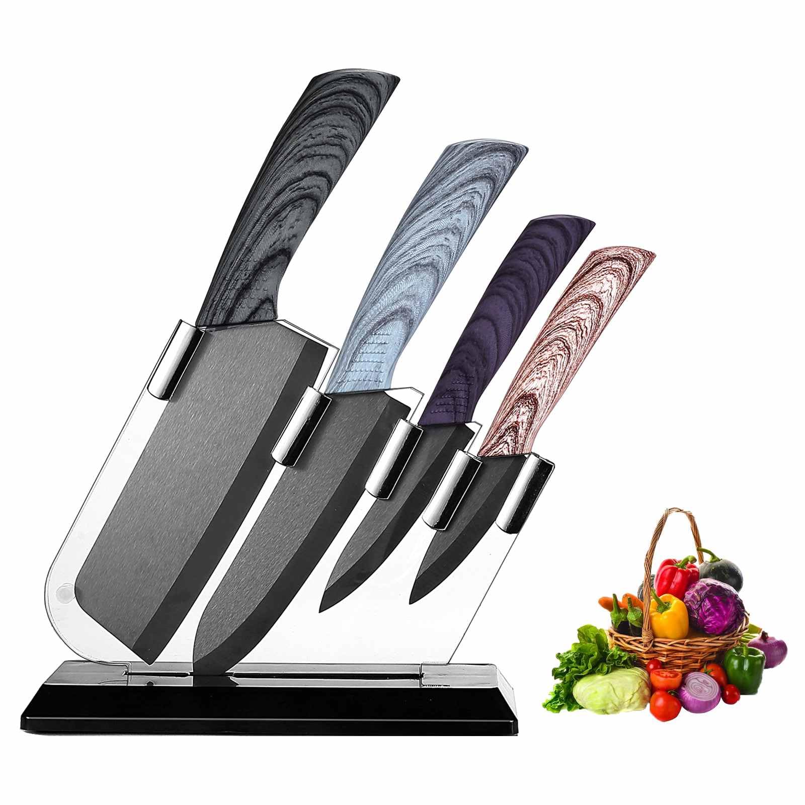 Ceramic Knife Sets for Kitchen 4 Piece with Holder,Ceramic Chef's Paring Knives with Steath,Vegetable Cutting Knife Lettuce Knife Suitable for Fruits,Vegetables and Meat