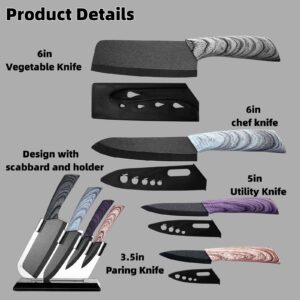 Ceramic Knife Sets for Kitchen 4 Piece with Holder,Ceramic Chef's Paring Knives with Steath,Vegetable Cutting Knife Lettuce Knife Suitable for Fruits,Vegetables and Meat