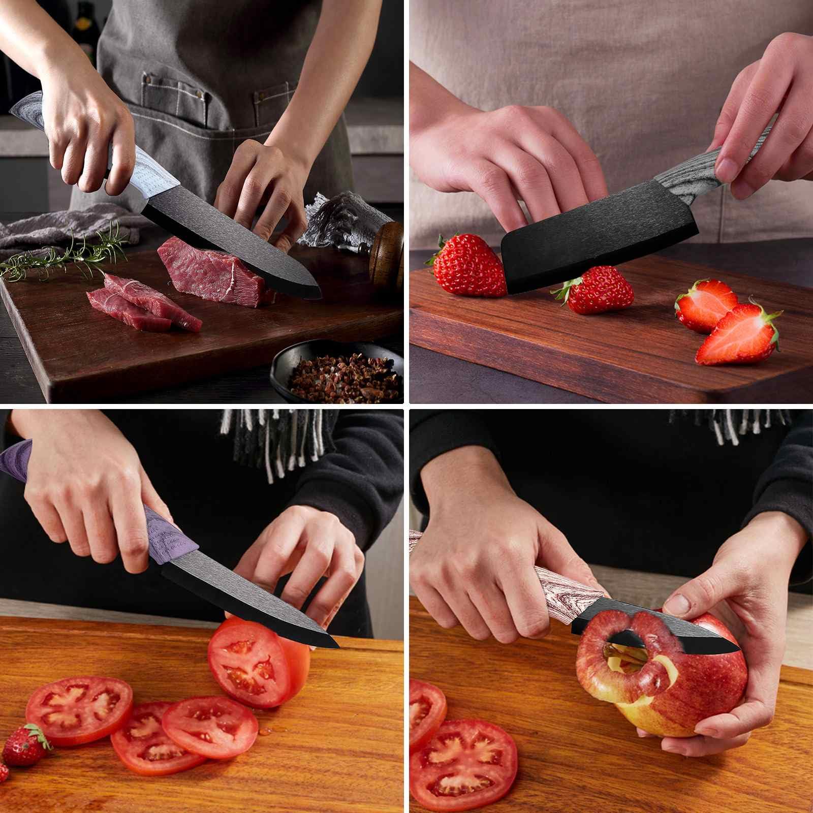 Ceramic Knife Sets for Kitchen 4 Piece with Holder,Ceramic Chef's Paring Knives with Steath,Vegetable Cutting Knife Lettuce Knife Suitable for Fruits,Vegetables and Meat