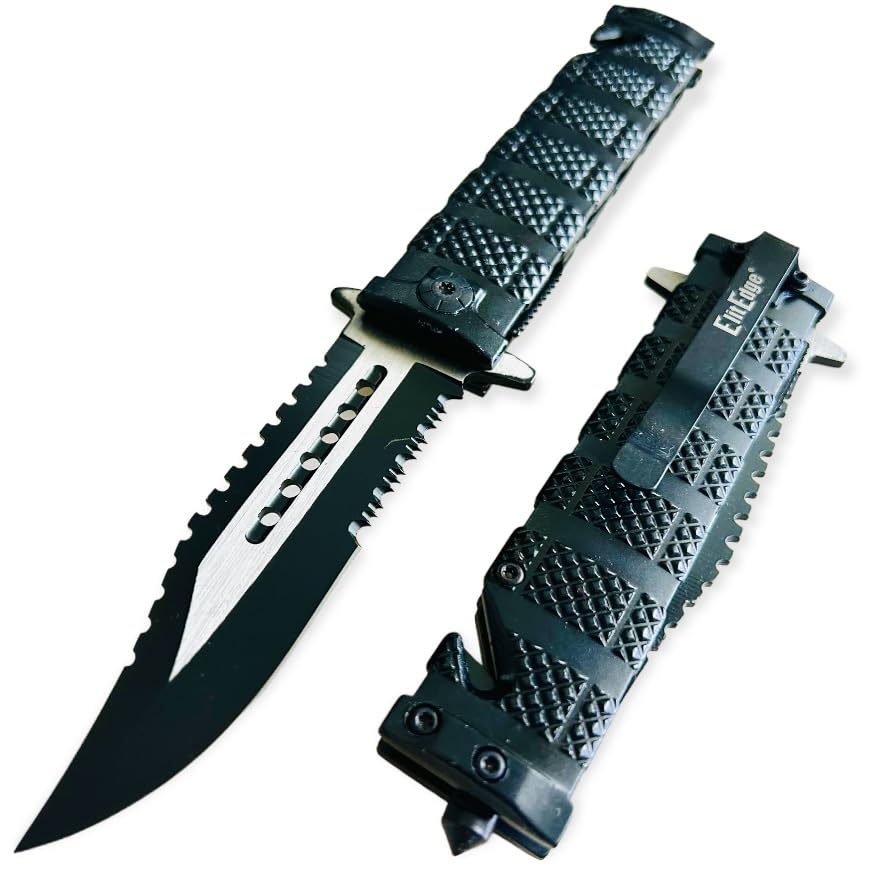 BladeDealUSA 8.5” Black Military Knife Assisted Open Folding Pocket knife. Hunting, Camping Accessories