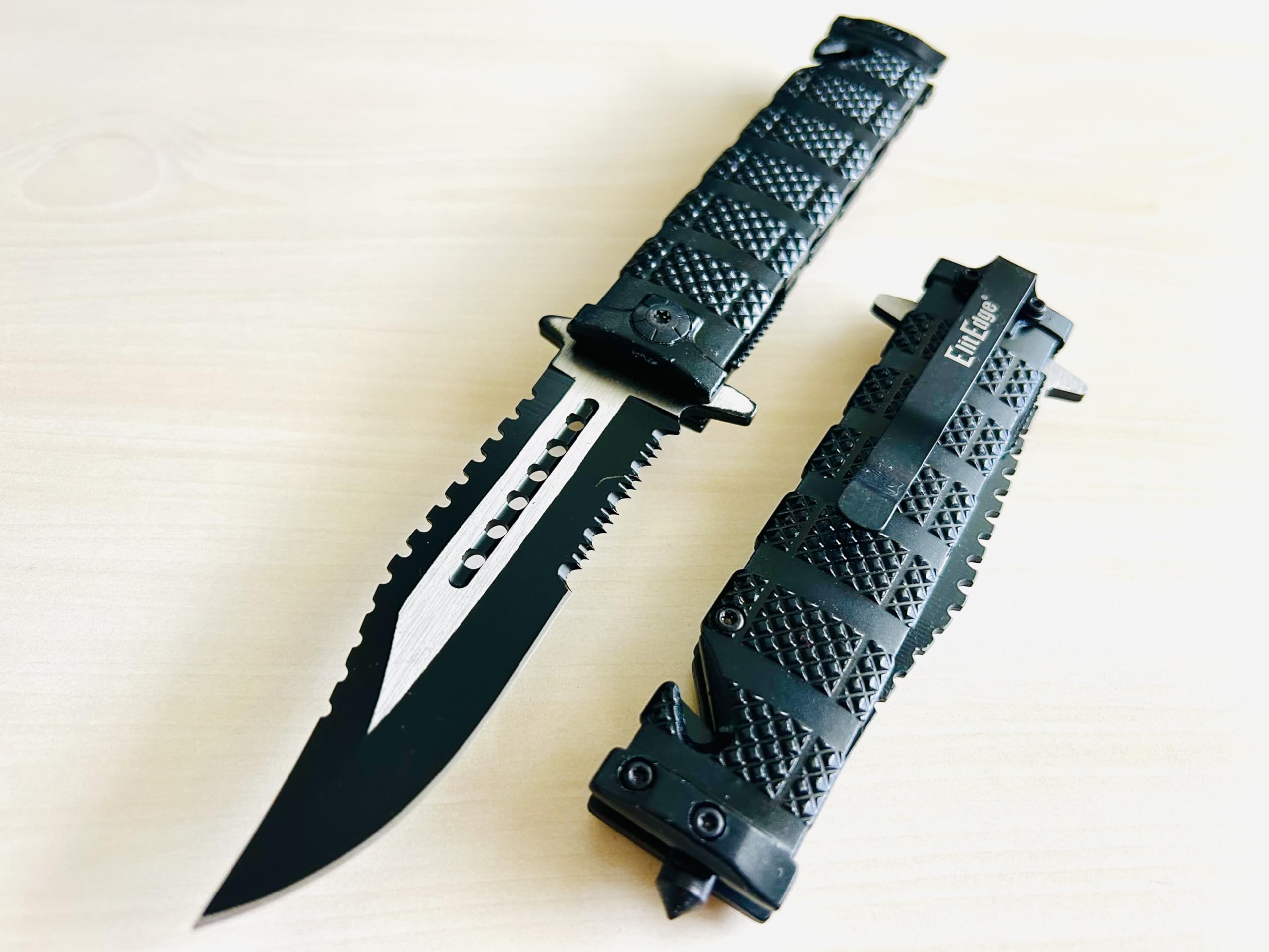 BladeDealUSA 8.5” Black Military Knife Assisted Open Folding Pocket knife. Hunting, Camping Accessories