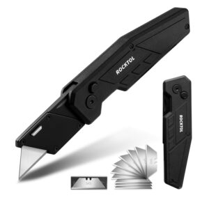 rocktol utility knives, folding utility knife with quick-change blade, box cutter, button lock (1 pack with 5 extra blades)