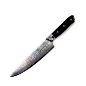 cooksy 8 inch elite chef's knife, vg-10 damascus stainless steel blade with g10 handle