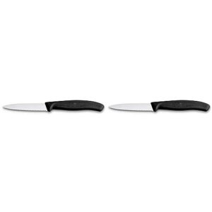 victorinox, blac 3.25 inch swiss classic knife with serrated edge, spear point, black, 3.25" paring (pack of 2)