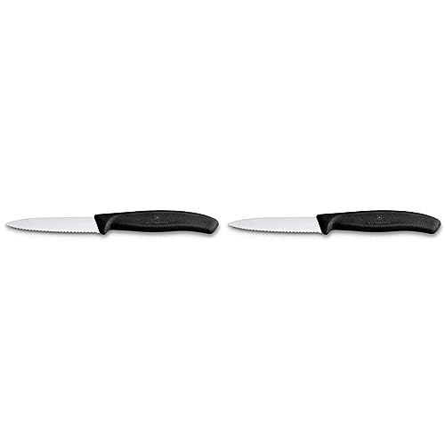 Victorinox, Blac 3.25 Inch Swiss Classic Knife with Serrated Edge, Spear Point, Black, 3.25" Paring (Pack of 2)