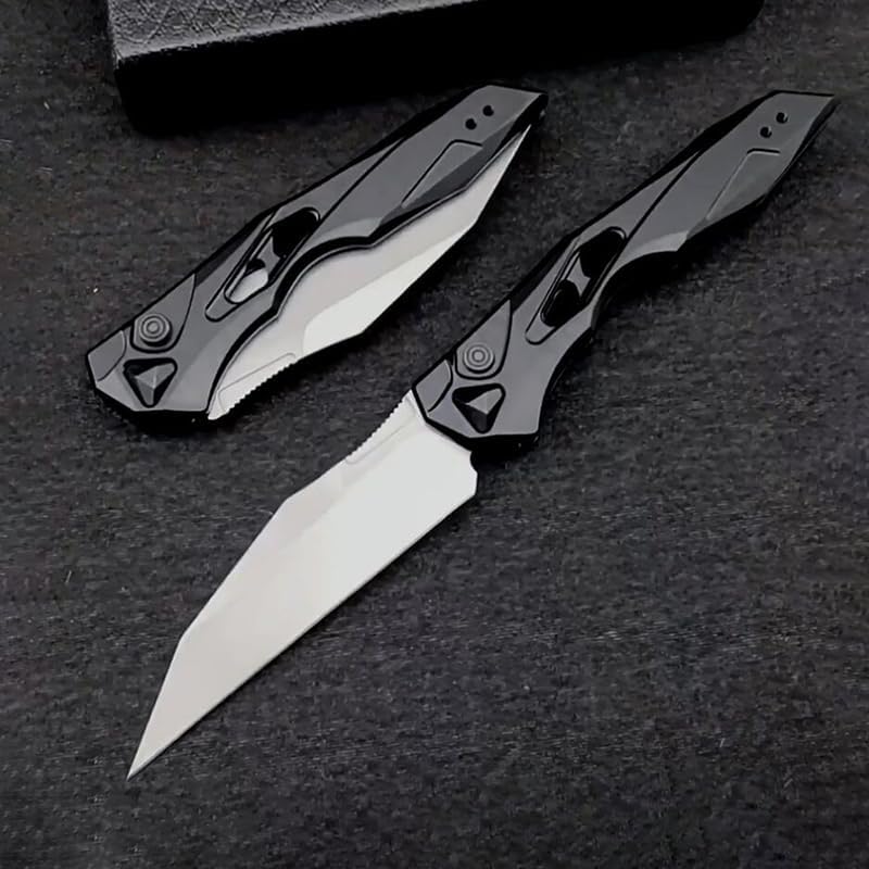 3.54" D2 Reverse Tanto Blade Black Aluminum Alloy Handle Folder Opening,Folding Knife with Reversible Pocket Clip,Everyday Carry for Camping,Gift for Men