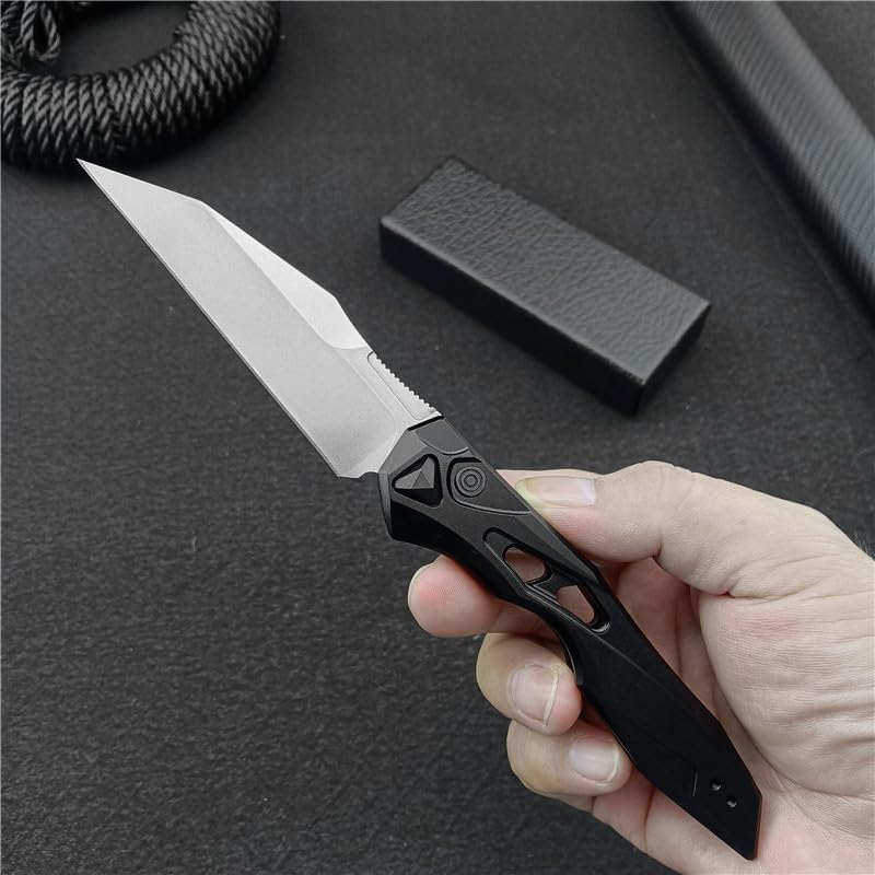 3.54" D2 Reverse Tanto Blade Black Aluminum Alloy Handle Folder Opening,Folding Knife with Reversible Pocket Clip,Everyday Carry for Camping,Gift for Men