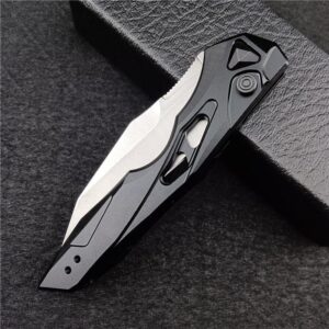 3.54" D2 Reverse Tanto Blade Black Aluminum Alloy Handle Folder Opening,Folding Knife with Reversible Pocket Clip,Everyday Carry for Camping,Gift for Men