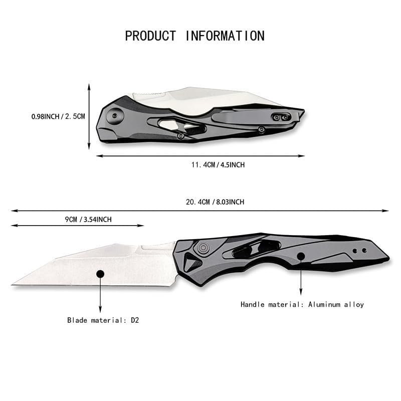 3.54" D2 Reverse Tanto Blade Black Aluminum Alloy Handle Folder Opening,Folding Knife with Reversible Pocket Clip,Everyday Carry for Camping,Gift for Men